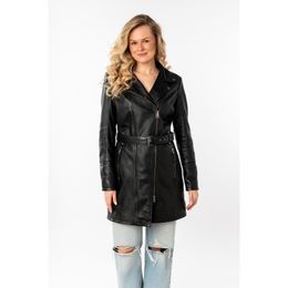 Mauritius Ledermantel &raquo;SENEKA2&laquo; mit G&uuml;rtel, abnehmbarer Jersey-Kapuze und coolen Biker-Details schwarz 3XL/46