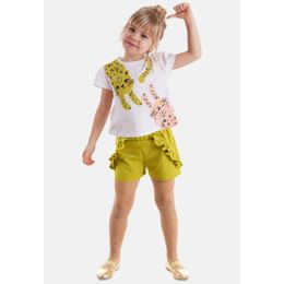 Hausanzug DENOKIDS "Twin Leos", Jungen, Gr. 128, weiß, 95% Baumwolle, 5% Elasthan, animal-print, regular fit kurz, Rundhals, gerader Abschluss, Homewear-Sets Hausanzug, mit Leoparden-Print