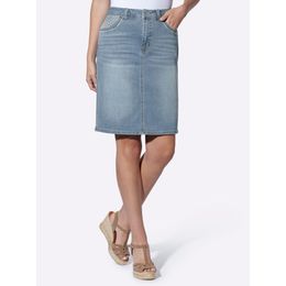 Jeansrock Heine, Damen, Gr. 34, blau, bleached, 98% Baumwolle, 2% Elasthan, unifarben, knielang, R&ouml;cke Jeansrock