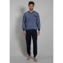 G&ouml;tzburg G&ouml;tzburg Herren G&Ouml;TZBURG Pyjama &raquo;Manhattan&laquo; 2 tlg. Langarm, V-Ausschnitt, lange Hose, V-Ausschnitt, Baumwolle blau 52L