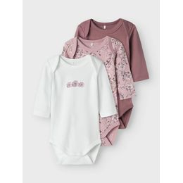 Langarmbody name it "NBFBODY 3P LS GRAPE FLOWER NOOS", Jungen, Gr. 62, N-Gr, lila (grape shake), Sweatware, Obermaterial: 100% Baumwolle, bedruckt, unifarben, regular fit, amerikanischer Ausschnitt, Bodys