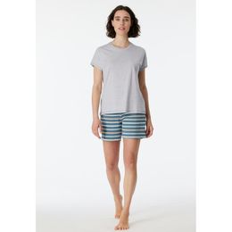 Schiesser Shorty &raquo;Casual Essentials&laquo; 2 tlg. mit unifarbenem Shirt und gestreifter Hose 202-grau-mel. 50 (5XL) 50 (5XL) Kurzer Damen-Schlafanzug von...
