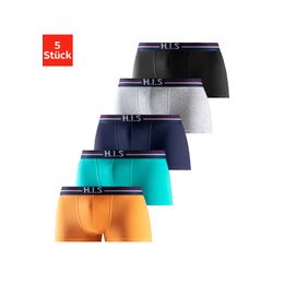 H.I.S. Hipster H.I.S, Herren, Gr. L (6), 5 Stk., bunt (orange, mint, navy, grau, meliert, schwarz), Jersey, Obermaterial: 95% Baumwolle, 5% Elasthan, unifarben, k&ouml;rpernah, Unterhosen, knapp sitzende Boxershorts mit Streifen aus Baumwollmischung