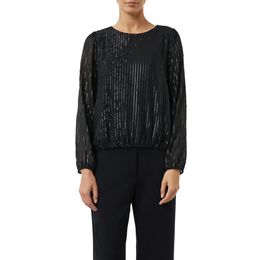 Langarmbluse comma, Damen, Gr. 42, schwarz, Web, Obermaterial: 100% Polyester. Futter: 100% Viskose, glänzend, unifarben, lässig geschnitten hüftbedeckend, Rundhals, elastischer Bund, Blusen, mit Pailetten-Muster