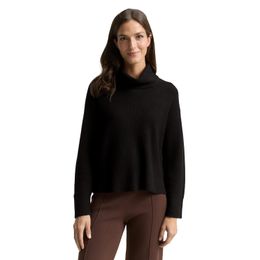Tom Tailor Damen Rollkragenpulloverdeep schwarz, Gr. M, unifarben, Strick, Obermaterial: 52% Viskose, 27% Polyester, 21% Polyamid, Pullover, mit