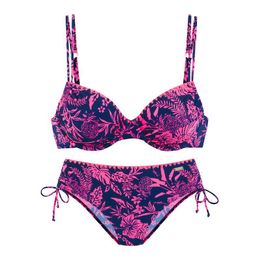 Venice Beach Damen B&uuml;gel-Bikini &raquo;Kensi&laquo; seitlich regulierbar mit modernem Print blau 36, Cup F