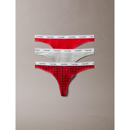 Damen String "3 PACK THONG (LOW-RISE)", Calvin Klein Underwear, Gr. Lblotched plaid, adrenaline rush, blac, Jersey, Obermaterial: 90% Baumwolle, 10%
