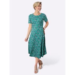 Jerseykleid "Jersey-Kleid", Damen, Gr. 44, Normalgr&ouml;&szlig;en, smaragd, fuchsia, bedruckt, 100% Baumwolle, gebl&uuml;mt, gemustert, mehrfarbig, wadenlang, Rundhals, Kleider Jerseykleid
