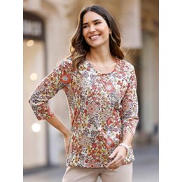 3/4-Arm-Shirt Classic Basics "Shirt", Damen, Gr. 38, ecru, papaya, bedruckt, 100% Baumwolle, gebl&uuml;mt, gemustert, mehrfarbig, Rundhals, Shirts 3/4-Arm-Shirt