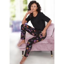 Vivance Dreams Pyjama 2 tlg. mit Blumen-Druck schwarz gebl&uuml;mt 36/38 36/38 Pyjama mit Blumenprint
