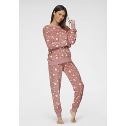 Pyjama Vivance Dreams, Damen, Gr. 32/34, rosa (altrosa, weiß, allover, gemustert), Frottee, Obermaterial: 50% Baumwolle, 50% Polyester, bedruckt, Basic, bequem, Rundhals, eingesetzt Rippbündchen, Homewear-Sets Pyjama, mit Alloverdruck