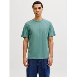 Jack & Jones Rundhalsshirt JACK & JONES "JJCOLLEGE LOGO TEE SS CREW NECK", Damen, Gr. L, mineral blau, Jersey, Obermaterial: 100% Baumwolle, unifarben, regular fit h&uuml;ftlang, Rundhals, Shirts Rundhalsshirt
