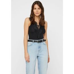 Shirtbody Pieces "PCILU", Damen, Gr. M, N-Gr, schwarz, Jersey, Obermaterial: 85% Polyamid, 15% Elasthan. Spitze: 100% Polyamid, unifarben, eng, V-Ausschnitt, Bodys Shirtbody