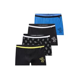 Boxer Buffalo "Boxershorts f&uuml;r Jungen", Jungen, Gr. 182, 4 Stk., schwarz (schwarz, blau), Jersey, Obermaterial: 95% Baumwolle, 5% Elasthan, bedruckt, Unterhosen, mit witzigen Icons bedruckt