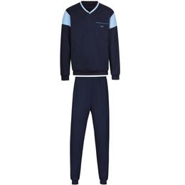 Schlafanzug TRIGEMA "TRIGEMA Schlafanzug in modischem Design", Damen, Gr. L, blau (navy), 100% Baumwolle, Basic, Homewear-Sets Schlafanzug