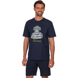 TRIGEMA Schlafanzug »Schlafanzug mit Affen-Druckmotiv« 2 tlg. navy L L DELUXE-Single-Jersey