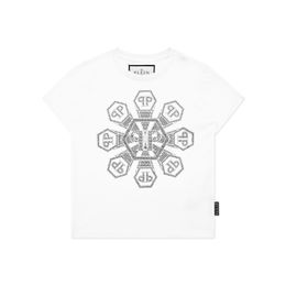 T-Shirt Philipp Plein "Monogram Mit Schmucksteinen", Jungen, Gr. 8, 01, wei&szlig;, Obermaterial: 100% Baumwolle, Shirts T-Shirt