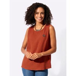 Blusentop Casual Looks, Damen, Gr. 44, rostrot, 100% Baumwolle, unifarben, Rundhals, Blusen Blusentop