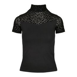 T-Shirt Urban Classics "Urban Classics Damen Ladies Flock Lace Turtleneck Tee", Damen, Gr. S, schwarz, 95% Baumwolle, 5% Elasthan, unifarben, slim fit, amerikanischer Ausschnitt, Shirts T-Shirt