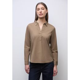Langarmbluse Street One, Damen, Gr. 42, flowing beige, Web, 100% Baumwolle, unifarben, normal normal, V-Ausschnitt, B&uuml;ndchen, Blusen, aus reiner Baumwolle