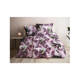 Wendebettw&auml;sche Grund Gr. 1, grau, ros&eacute;, bedruckt, B/L: 135cm x 200cm, Satin, B/L: 80cm x 80cm, 1 tlg., Satin, 100% Baumwolle, Bettw&auml;sche, Wendebettw&auml;sche