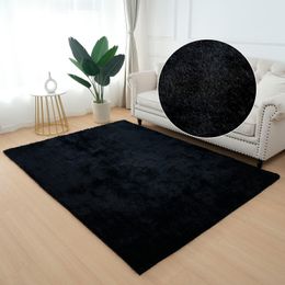 Hochflor-Teppich my home "Dana light, besonders weich, Mikrofaser Teppiche" Gr. 32, schwarz, B:40cm H:25mm L:60cm, Kunstfaser, Teppiche, uni, leichter Glanz, Wohnzimmer, Schlafzimmer, Esszimmer