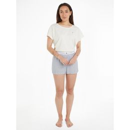 Tommy Hilfiger Underwear Damen Shorty &raquo;SS PYJ SET WOVEN&laquo; Set, Shirt+Shorts, 2 tlg. Shirt uni, Shorts gemustert wei&szlig; M (38)