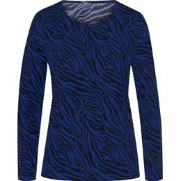 Damen Langarmshirt mit Zebra-Muster royalblau-schwarz-bedruckt, Gr&ouml;&szlig;e 52