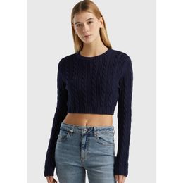 United Colors Of Benetton Rundhalspullover cropped marine M (38) M (38) Zopfpullover von Benetton