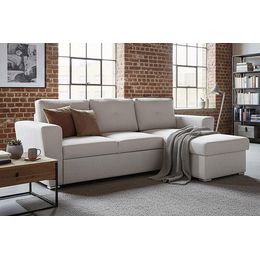 Riess Ambiente Modernes Schlafsofa APARTMENT 245cm beige Strukturstoff 3-Sitzer Couch mit Stauraum Riess-Ambiente L-Form Wohnzimmer