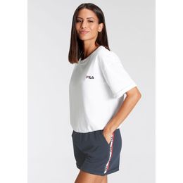 Fila Shorty Set, 2 tlg. mit Brust-Logo und kontrastiertem Logo-Band seitlich an der Hose white/blue M M Kurzer Schlafanzug mit geripptem,...