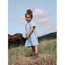 Jeanskleid name it "NMFGEMMA LOOSE DNM DRESS 4070-OV H", M&auml;dchen, Gr. 116, N-Gr, blau (medium blau denim), Denim/Jeans, Obermaterial: 100% Baumwolle, unifarben, Rundhals, Kleider