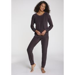 Pyjama Vivance Dreams, Damen, Gr. 44/46, blau (dunkelblau), Frottee, Obermaterial: 80% Baumwolle, 20% Polyester, unifarben, Basic lang, Rundhals, angesetztes B&uuml;ndchen, Homewear-Sets Pyjama, in sch&ouml;ner Frottee-Qualit&auml;t