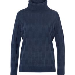 Damen Rollkragenpullover mit gerippten Abschl&uuml;ssen dunkelblau, Gr&ouml;&szlig;e 54