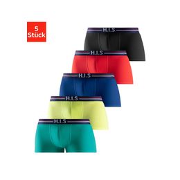 H.I.S. Hipster H.I.S, Herren, Gr. S (4), 5 Stk., bunt (gr&uuml;n, lime, blau, rot, schwarz), Jersey, Obermaterial: 95% Baumwolle, 5% Elasthan, unifarben, k&ouml;rpernah, Unterhosen, knapp sitzende Boxershorts mit Streifen aus Baumwollmischung