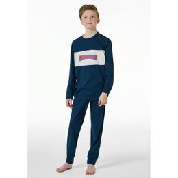 Schiesser Schlafanzug &raquo;Nightwear&laquo; 2 tlg. mit color-block Oberteil blau 164 164 Langer Jungenschlafanzug von Schiesser