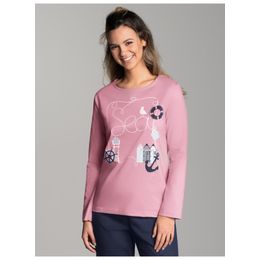 Schlafanzug TRIGEMA "TRIGEMA Pyjama Oberteil mit maritimem Printmotiv", Damen, Gr. M, lila (lilie), 100% Baumwolle, Homewear-Sets Schlafanzug