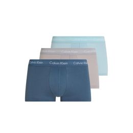 Trunk "LOW RISE TRUNK 3PK", Damen, Gr. XL (54), 3 Stk., blau (ash, vintage indigo, sterling blau), Jersey, Obermaterial: 95% Baumwolle, 5% Elasthan, Calvin Klein Underwear, k&ouml;rpernah, Unterhosen, mit Logoschriftz&uuml;gen