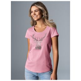 T-Shirt TRIGEMA "TRIGEMA T-Shirt Glitzer-Hirsch", Damen, Gr. L, lila (lilie), 100% Baumwolle, Shirts T-Shirt