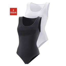 Shirtbody Vivance, Damen, Gr. 36/38, N-Gr, schwarz-wei&szlig; (schwarz, wei&szlig;), Obermaterial: 95% Baumwolle, 5% Elasthan, unifarben, Basic, k&ouml;rpernah, Rundhals, Bodys Shirtbody, aus elastischer Baumwoll-Qualit&auml;t