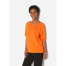 T-Shirt bonprix "Shirt aus reiner Baumwolle", Damen, Gr. 40/42 (M), orange (mango), Obermaterial: 100% Baumwolle, Ballonform, Shirts T-Shirt, Shirt aus reiner Baumwolle