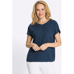Schlupfbluse Classic Basics, Damen, Gr. 46, dunkelblau, 100% Baumwolle, unifarben, V-Ausschnitt, Blusen Schlupfbluse