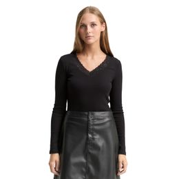 Damen Langarmshirtdeep schwarz, Gr. XXL, Tom Tailor Denim, unifarben, Single Jersey, Obermaterial: 93% Baumwolle, 7% Elasthan, Shirts, mit