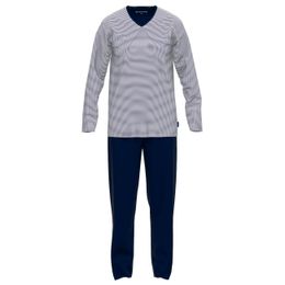 Pyjama Tom Tailor "Nevada", Herren, Gr. 48S, blau (blau, dunkel, ringel), Single Jersey, Obermaterial: 100% Baumwolle, gestreift, bequem lang, V-Ausschnitt, Homewear-Sets Pyjama, Streifendesign, Langarm, V-Ausschnitt, lange Hose, atmungsaktiv