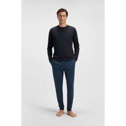 Pyjama BOSS "Relax Long Set", Herren, Gr. L, dunkelblau 405, Jersey, Obermaterial: 100% Baumwolle, unifarben, regular fit, Rundhals, Homewear-Sets Pyjama, Neuheit, Oberteil unifarben, Unterteil gemustert