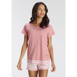 Shorty Vivance Dreams, Damen, Gr. 36/38, rosa (rosa geringelt), Single Jersey, Obermaterial: 50% Baumwolle, 50% Polyester, Basic kurz, Rundhals, Raglan&auml;rmel, Homewear-Sets Shorty, mit Streifen-Details