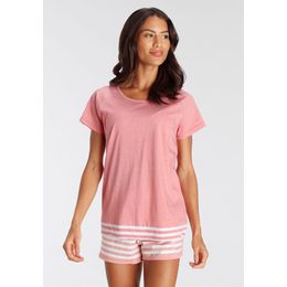Shorty Vivance Dreams, Damen, Gr. 48/50, rosa (rosa geringelt), Single Jersey, Obermaterial: 50% Baumwolle, 50% Polyester, Basic kurz, Rundhals, Raglan&auml;rmel, Homewear-Sets Shorty, mit Streifen-Details