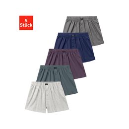 H.I.S. Weiter Boxer H.I.S "Herren Boxer", Herren, Gr. 4 (S), 5 Stk., bunt (grau, meliert, blau, gr&uuml;n, aubergine, blau, anthrazit), Jersey, Obermaterial: 95% Baumwolle, 5% Elasthan, unifarben, bequem, Unterhosen, weite Passform, Komfortbund, aus Baumwoll-Stretch, Topseller