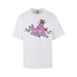 T-Shirt Karl Kani "Karl Kani Woven Signature Airbrush Amor Tee", Damen, Gr. M, wei&szlig;, pink, 100% Baumwolle, bedruckt, normal, Rundhals, Shirts T-Shirt
