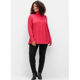 Langarmshirt sheego "Rollkragen-Shirt", Damen, Gr. 40/42, pink (magenta), 100% Baumwolle, unifarben, Shirts Langarmshirt